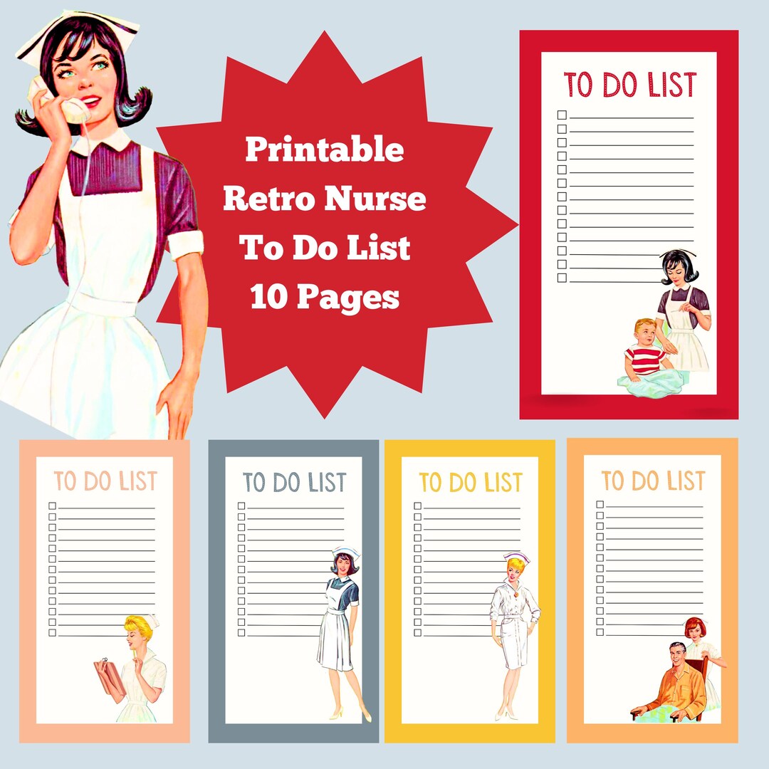 Retro Nurse to Do List Printable Vintage Nurse to Do List Planner ...