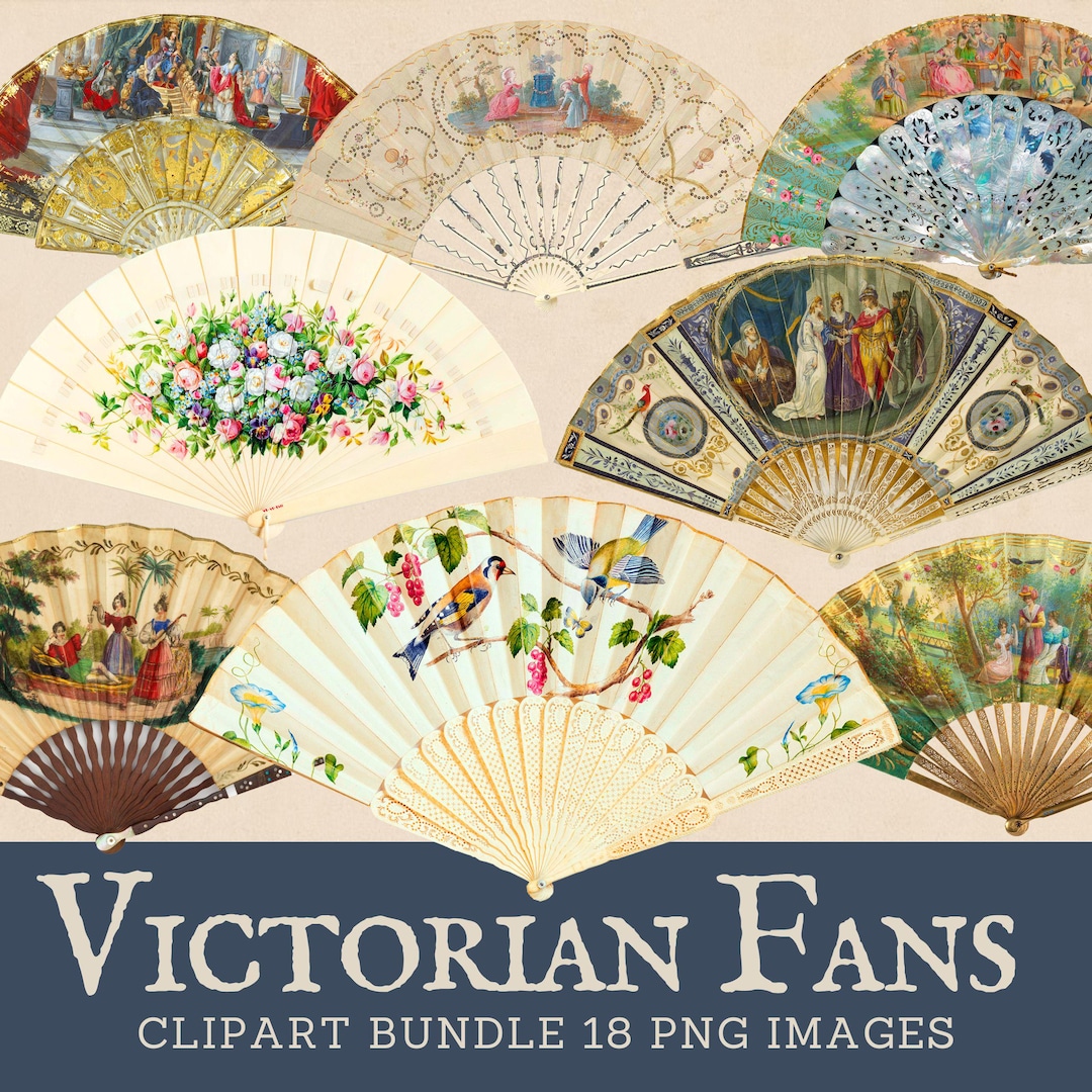 Vintage Fan Clipart: Victorian Painted Fans Junk Journal Embellishments ...