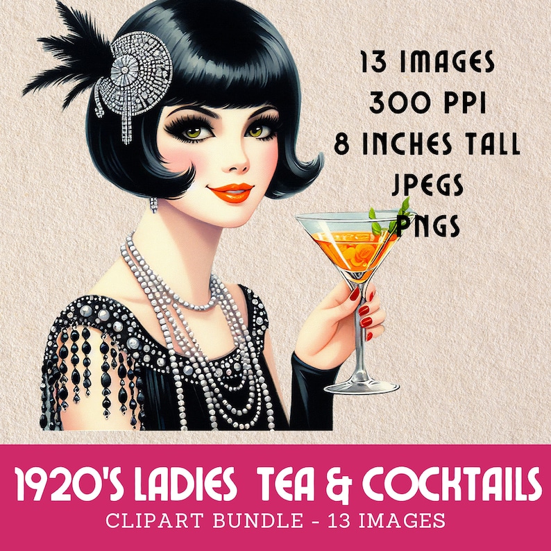 1920s Ladies Clipart Bundle 1920s Women With Tea and Cocktails ...