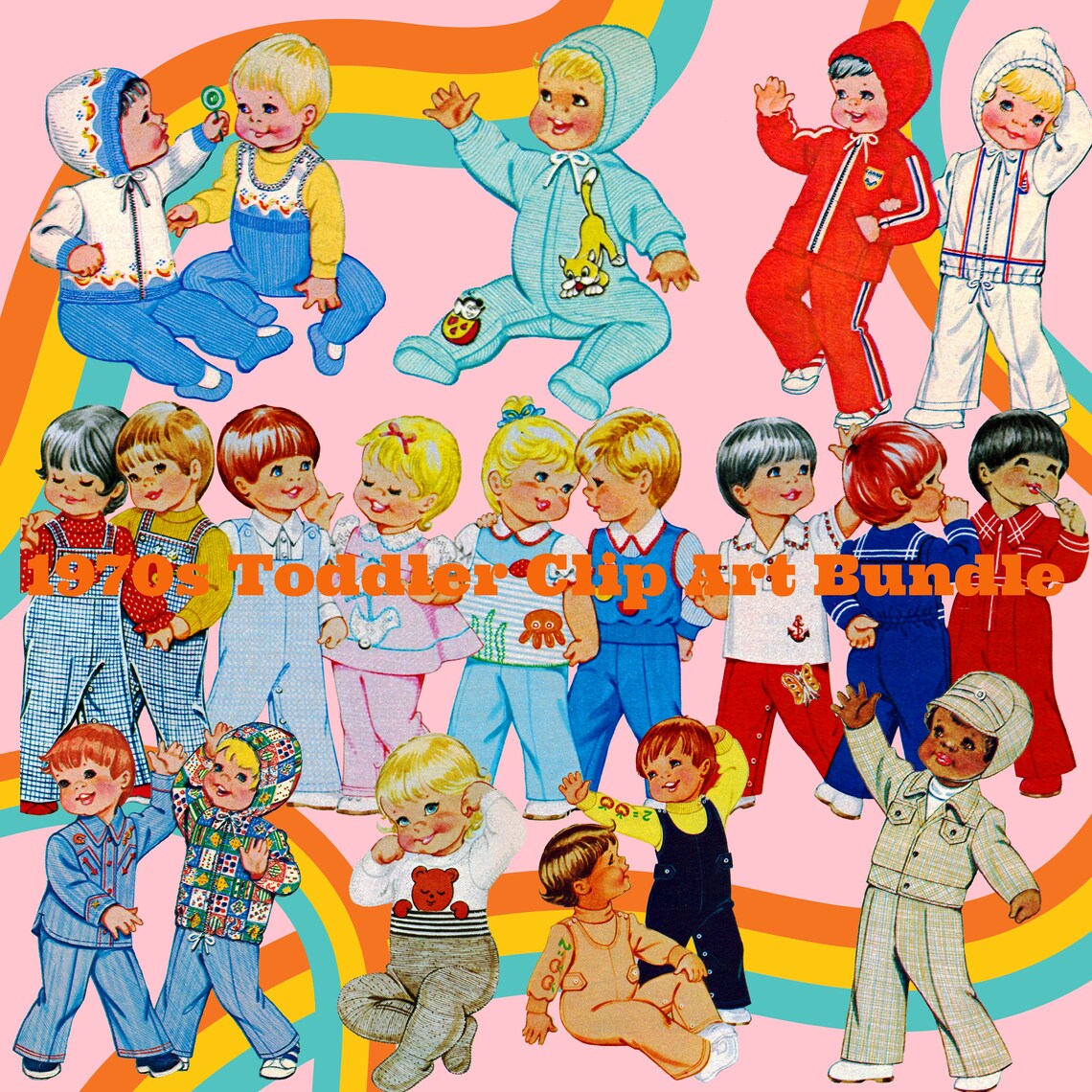 1970s Babies Clipart Bundle Vintage Kids Clipart Bundle 70s Babies Clip ...