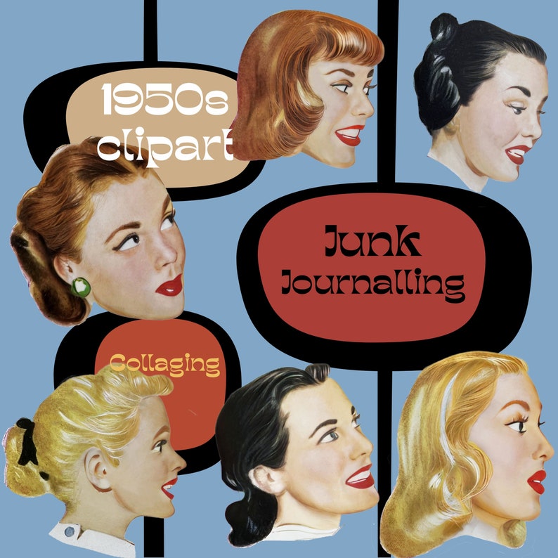 1950s Women Clipart Bundle Midcentury Girls Png Vintage Ladies Heads ...