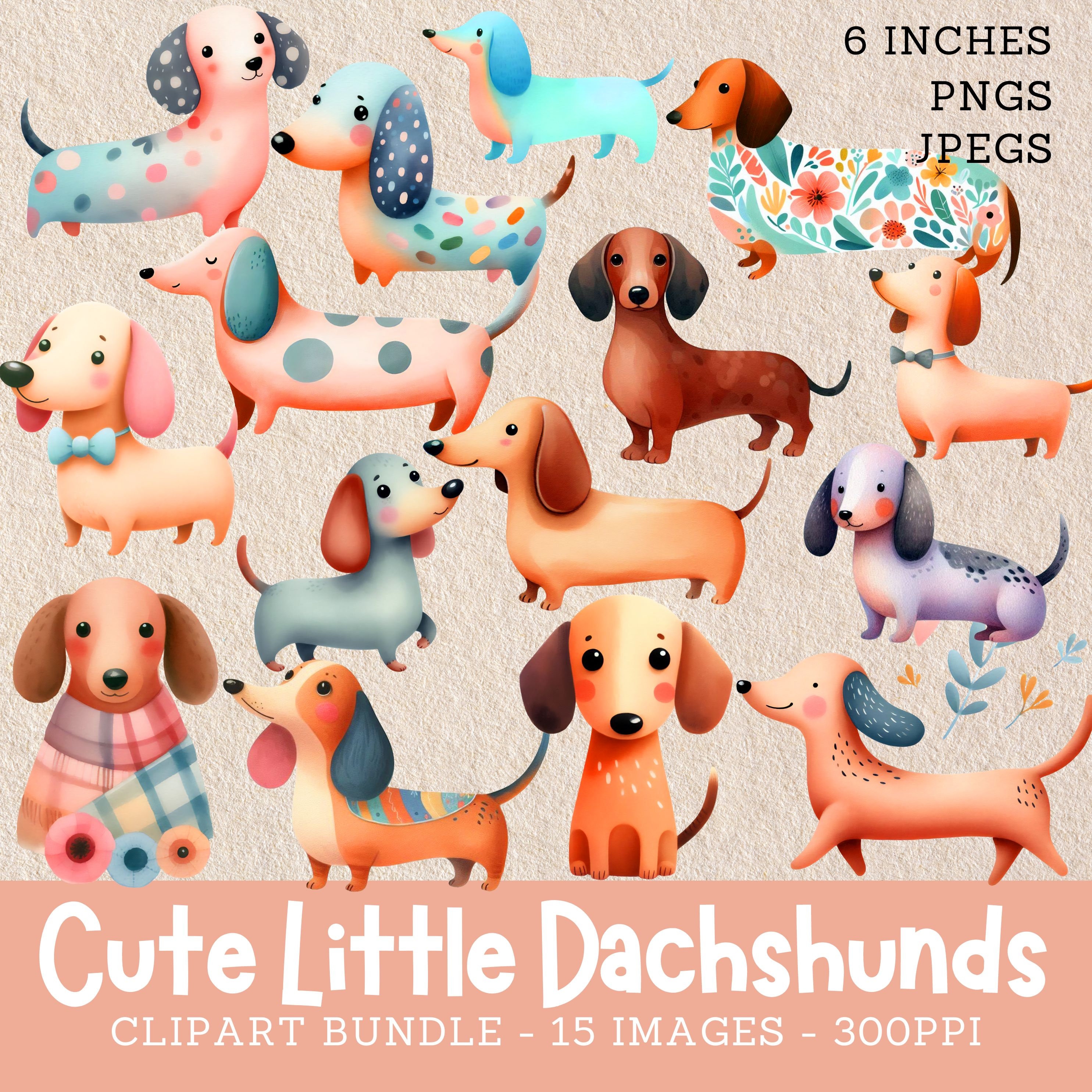 Cute Sausage Dog Clipart Bundle Watercolour Dachshund Digital Images ...