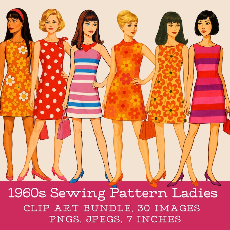 1960s Fashion Clipart Bundle: Mid-century Sewing Pattern Images ...