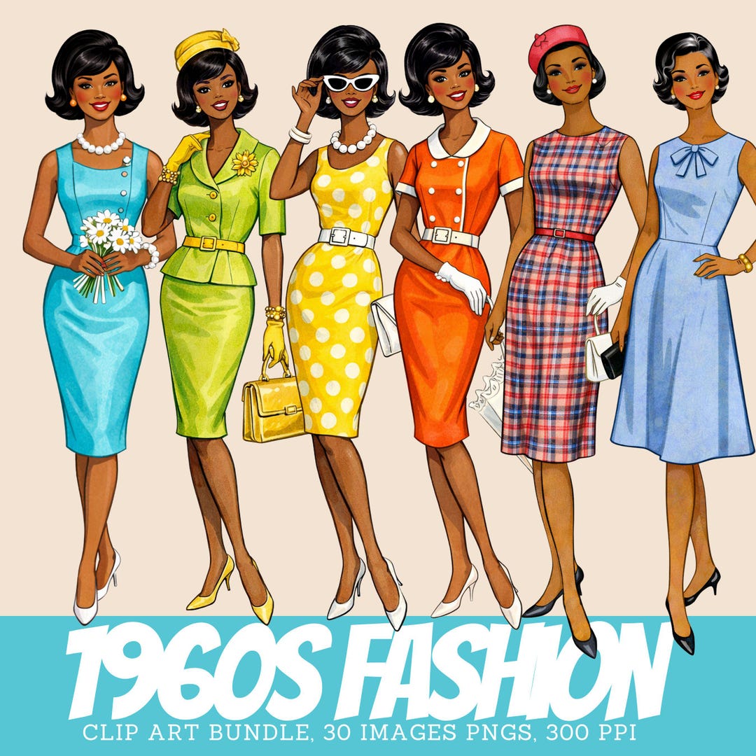 1960s Fashion Clipart Bundle: Midcentury African American Women ...