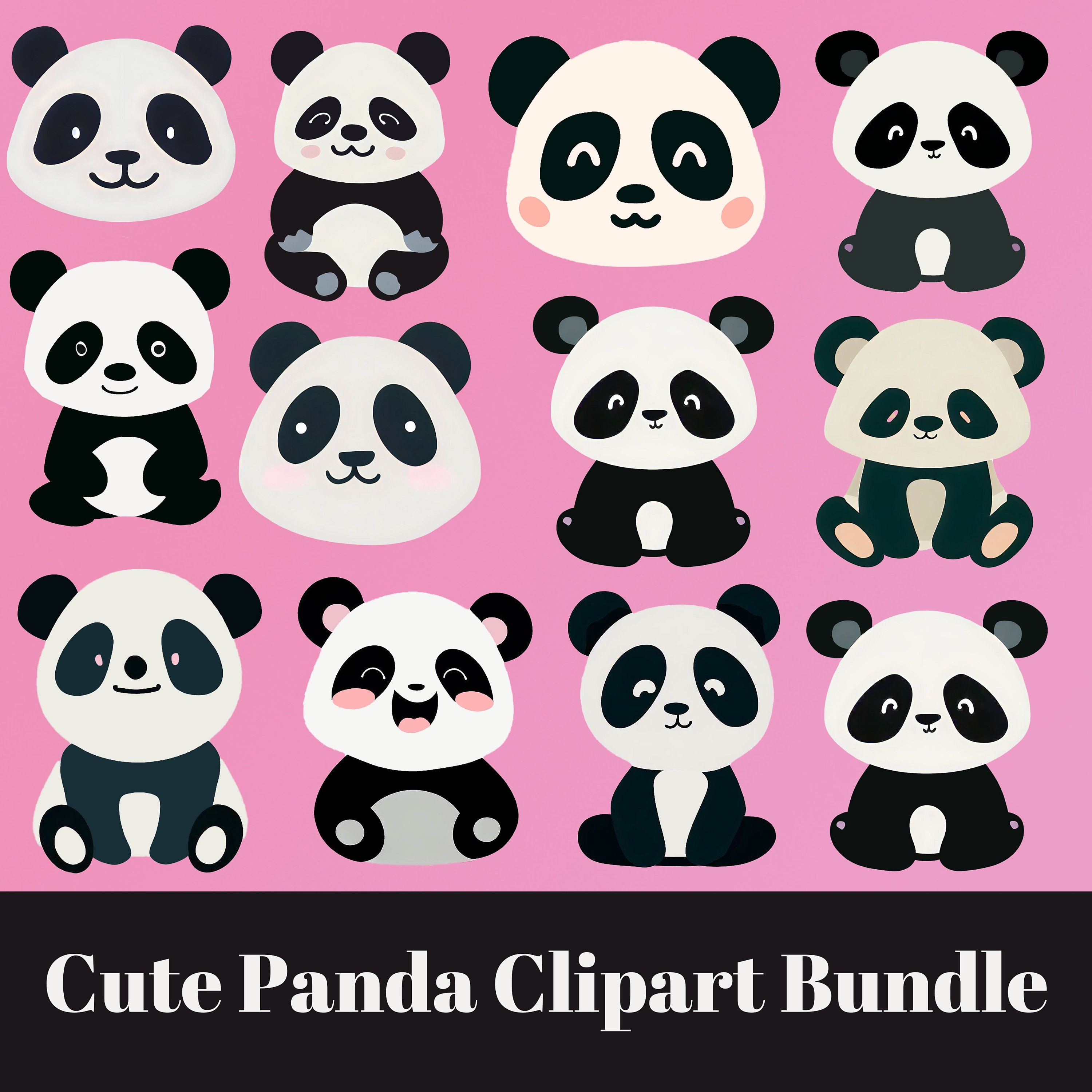 Cute Pandas Clipart Bundle Panda Digital Images - Etsy
