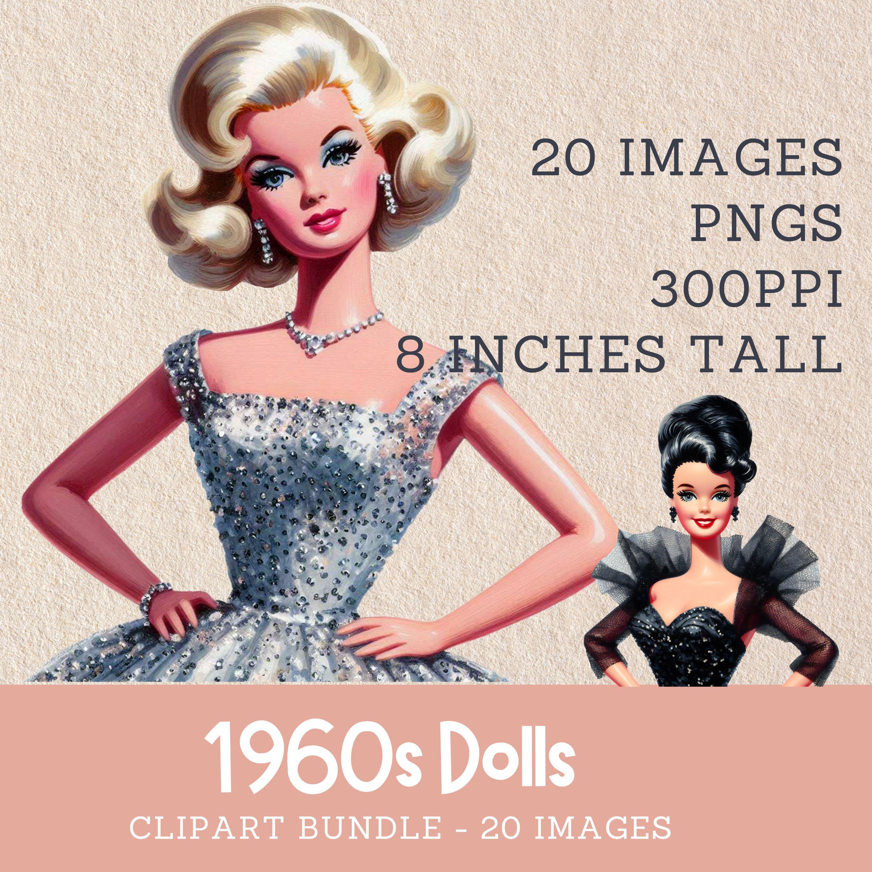 Retro Doll Clipart Bundle Vintage 1960s Dolls Digital Images Commercial ...