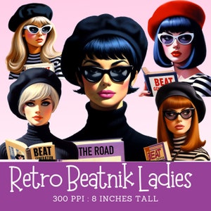 Retro Beatnik Ladies Clipart Bundle Vintage 1960s Women Inspired by the ...