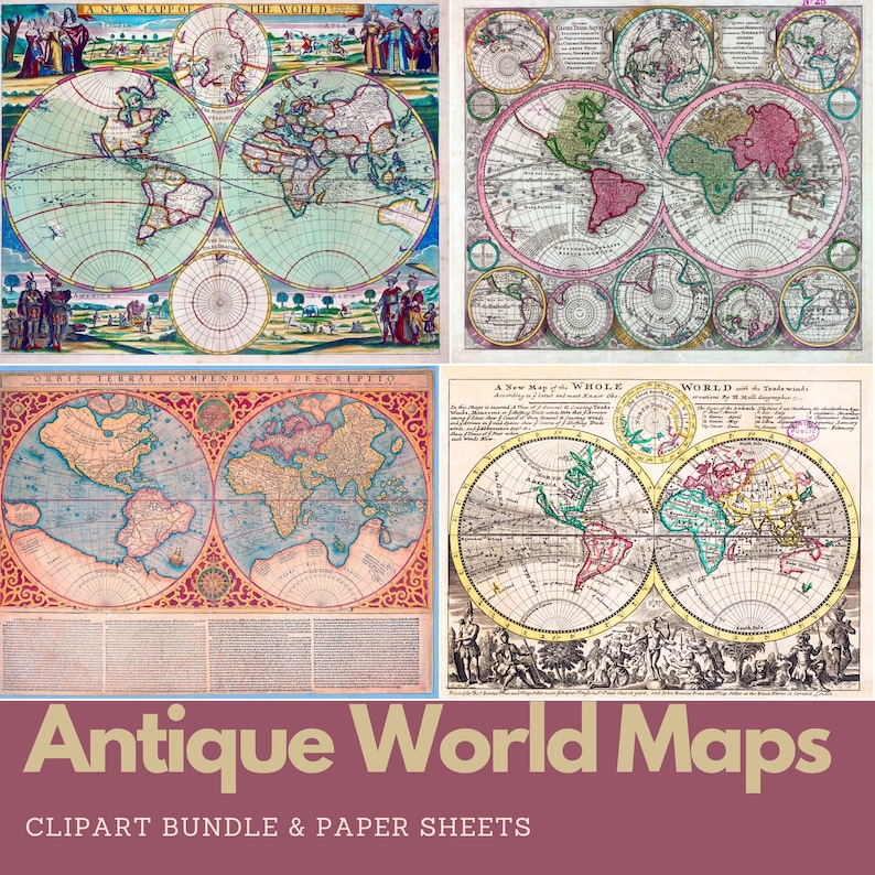 Antique World Maps Digital Paper Vintage World Maps Bundle - Etsy México