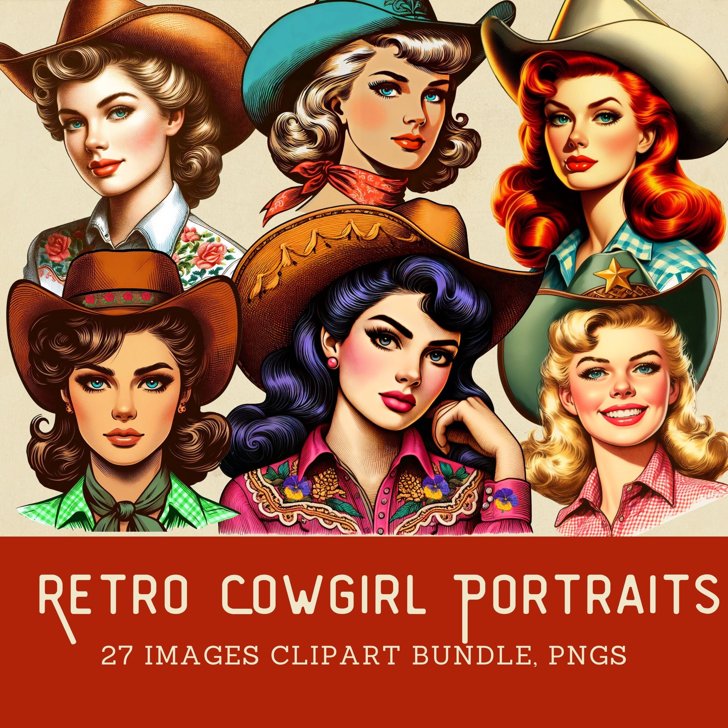 Retro Cowgirl Clip Art Bundle Cowgirl Vintage Cowgirls Country Western ...