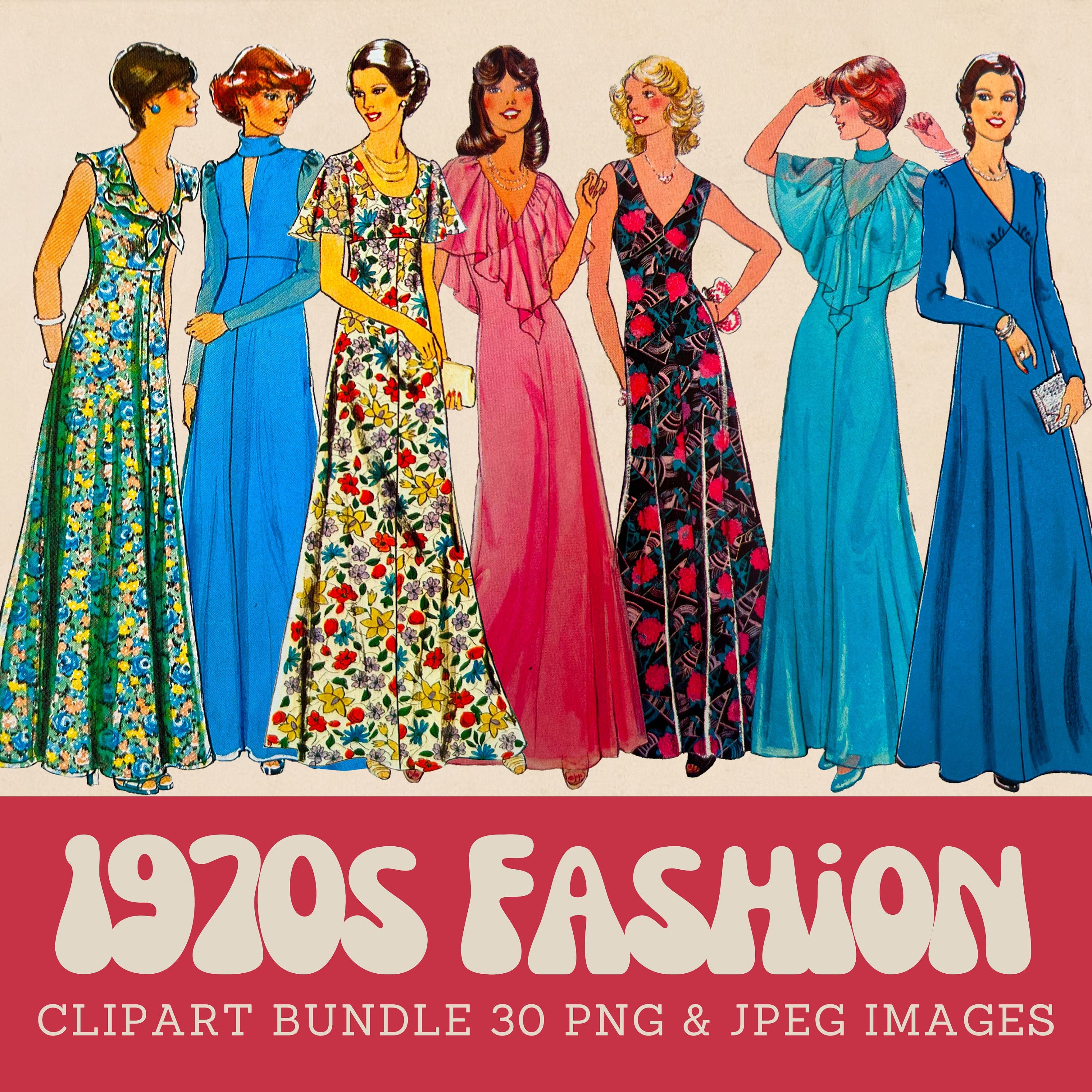 1970s Clipart Women's Fashion Clipart Bundle Groovy 70s Retro Fashion ...