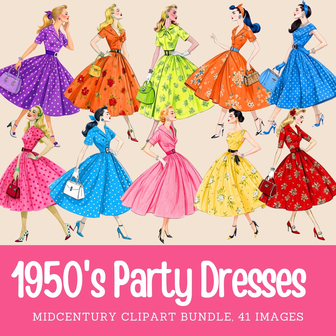 Midcentury Clipart 1950s Fashion Clip Art 1950s Ladies Png 1950s ...