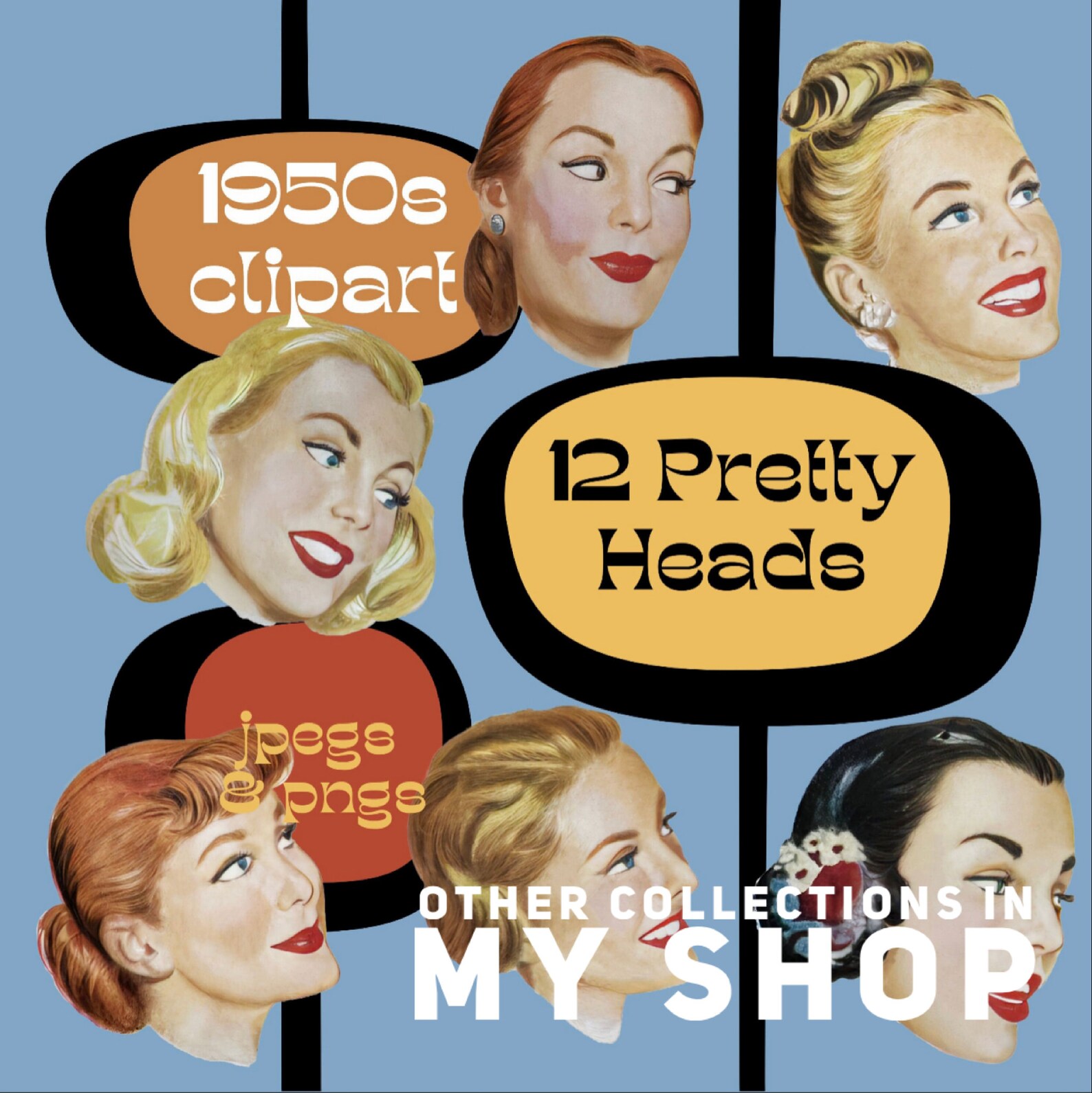 1950s Clipart Bundle Midcentury Fashion Retro Dress Png - Etsy