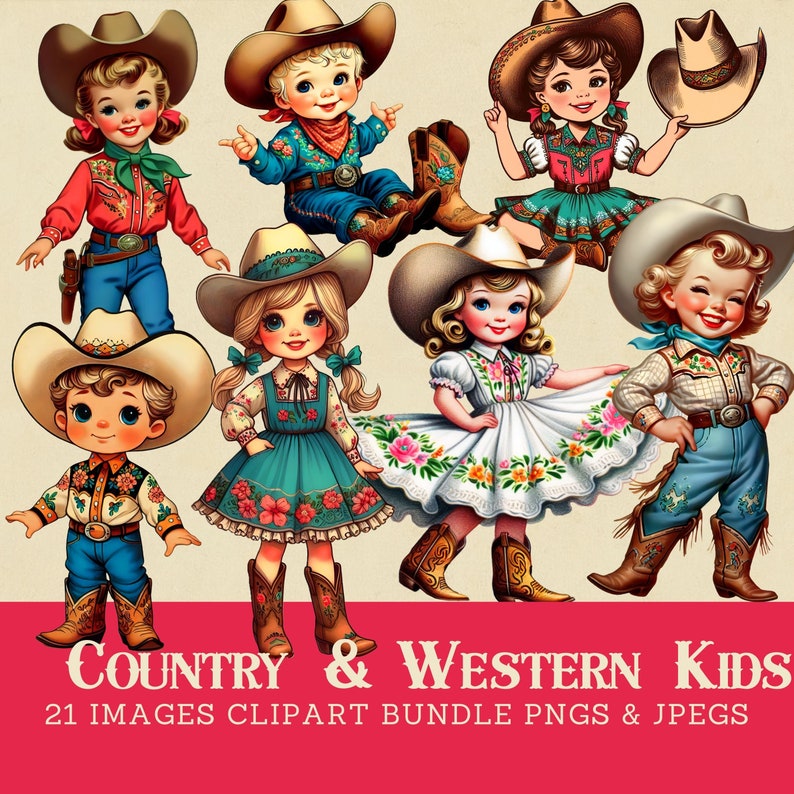 Cute Country Kids Clipart Bundle Digital Download Cute Country Western ...