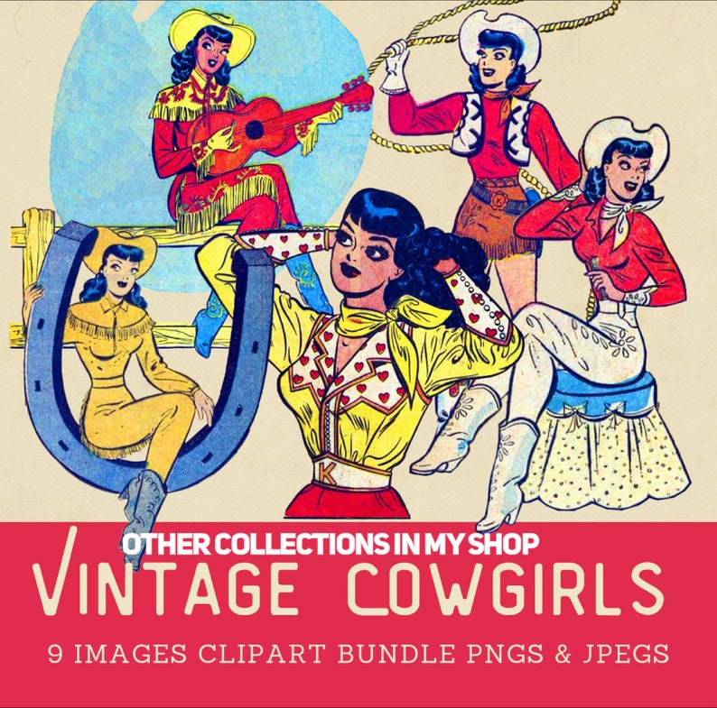 Retro Black Cowgirls Clipart Bundle 1950s Black Women Cowgirl Fussy ...