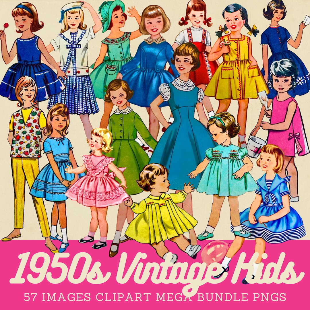 1950s Kids Clipart Bundle: Mid-century Fashion PNG (digital Download ...