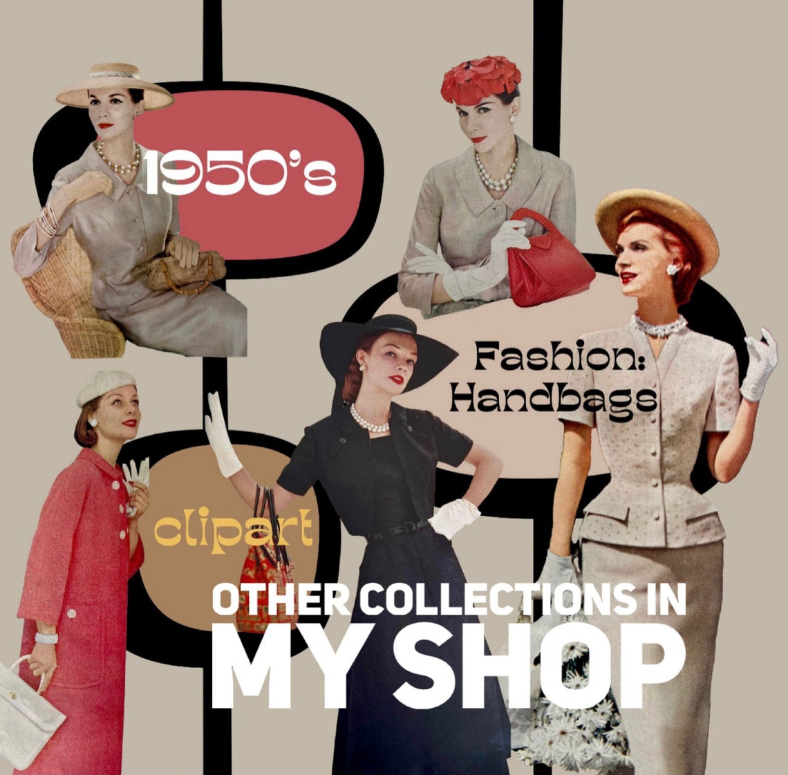 1950s Fashion Clipart Bundle: Vintage Dresses (digital Images) - Etsy