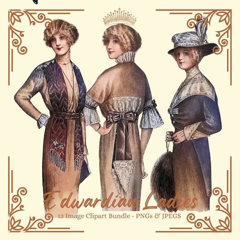 Vintage 1910s Women's Fashion Clipart Set - Edwardian Lady Images ...
