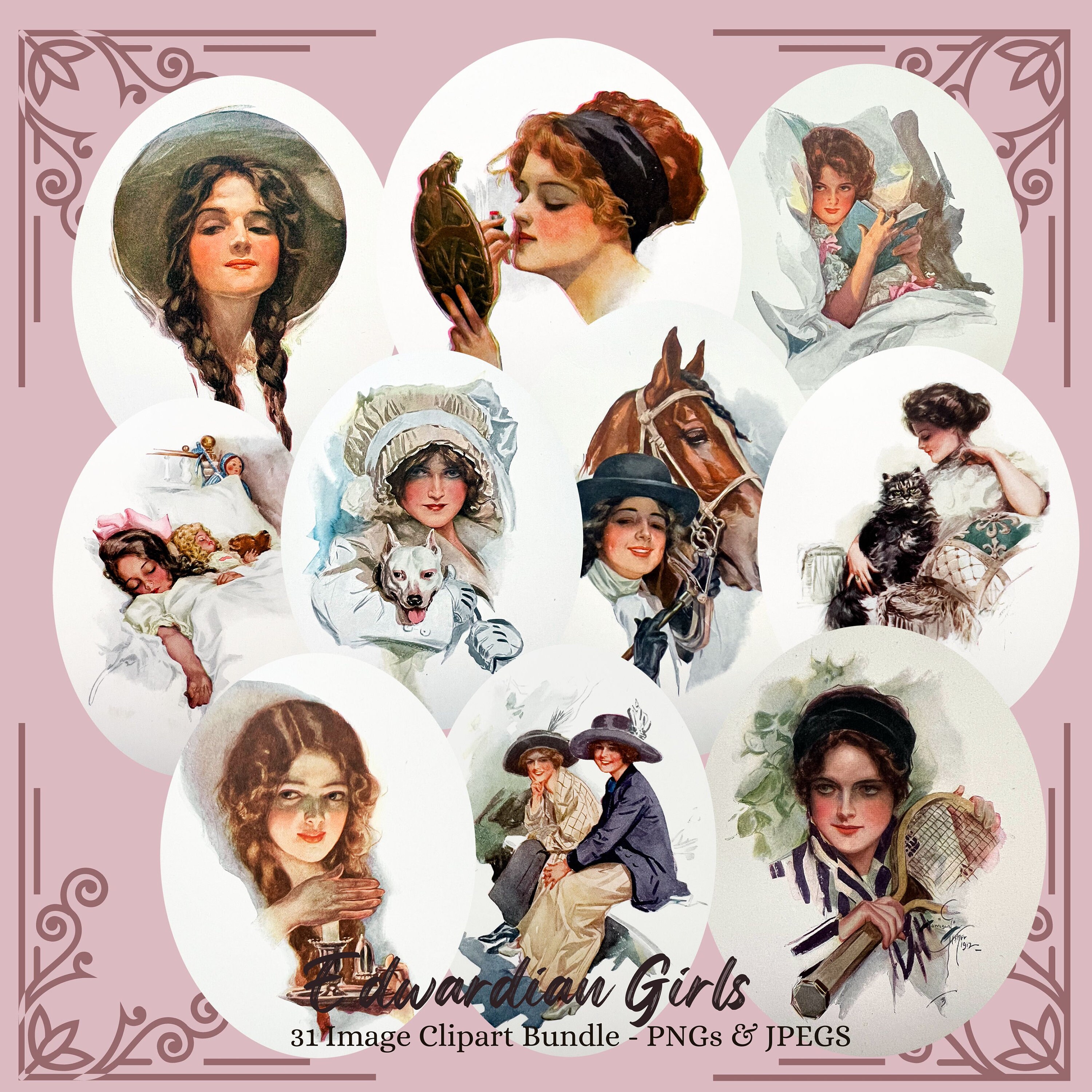 Edwardian Girls Clipart Bundle Harrison Fisher Vintage Women Digital ...