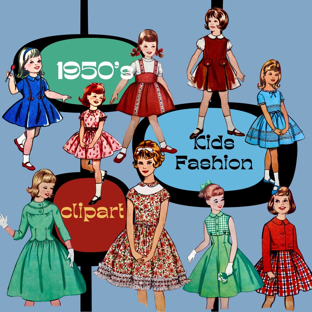 1950s Girls Fashion Clipart Bundle Midcentury PNGS Fussy Cut Fashion ...