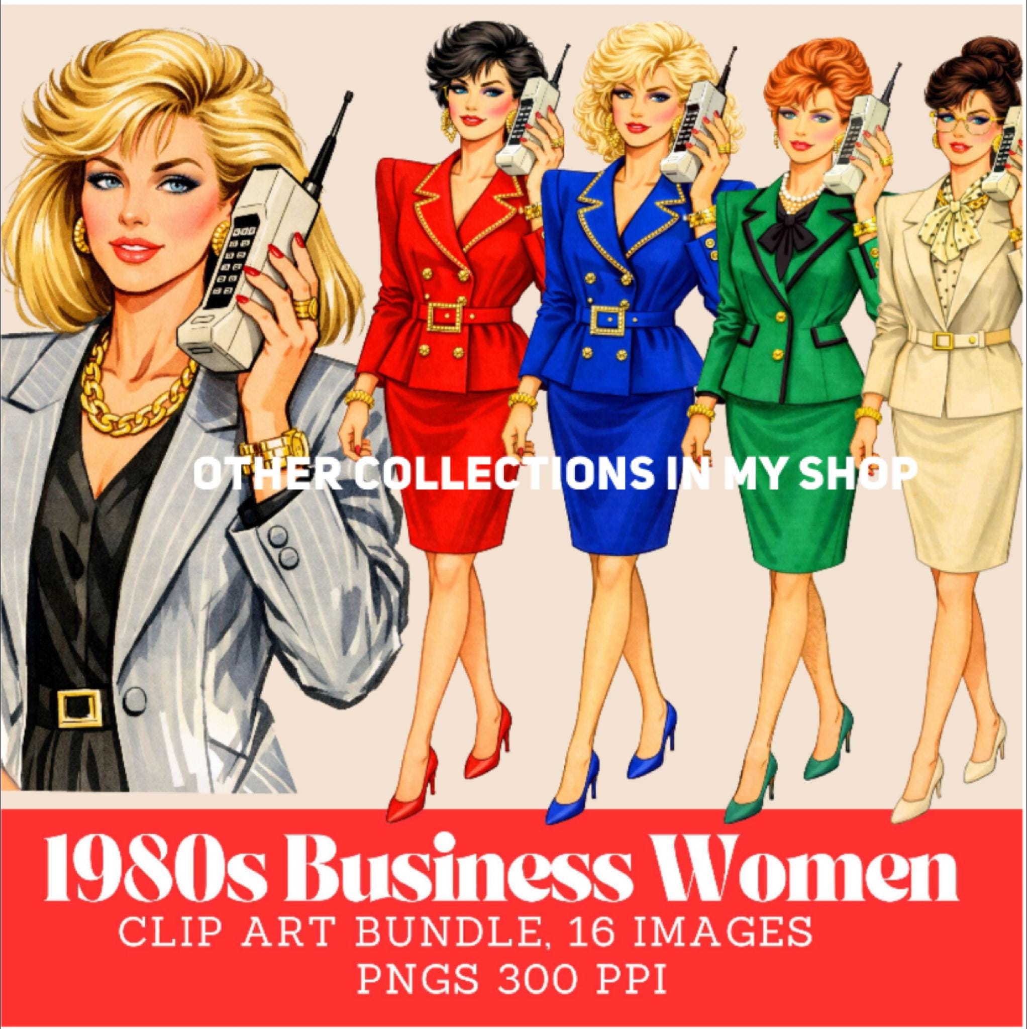 1980s Fashion Clipart Bundle: Retro Sewing Pattern Graphics (PNG, JPEG ...