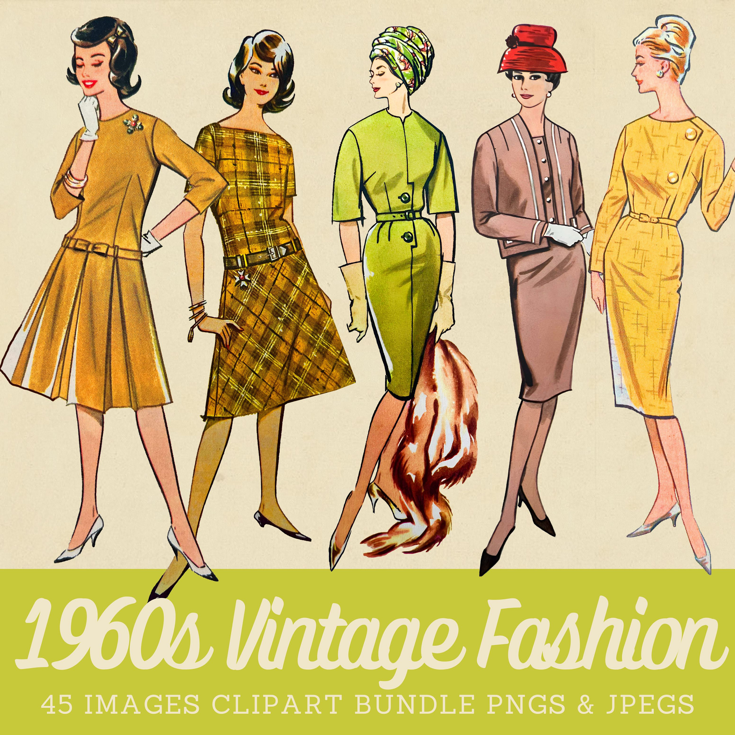 1960s Fashion Clipart Bundle, Midcentury Women's Fashion, 1960s Vintage ...