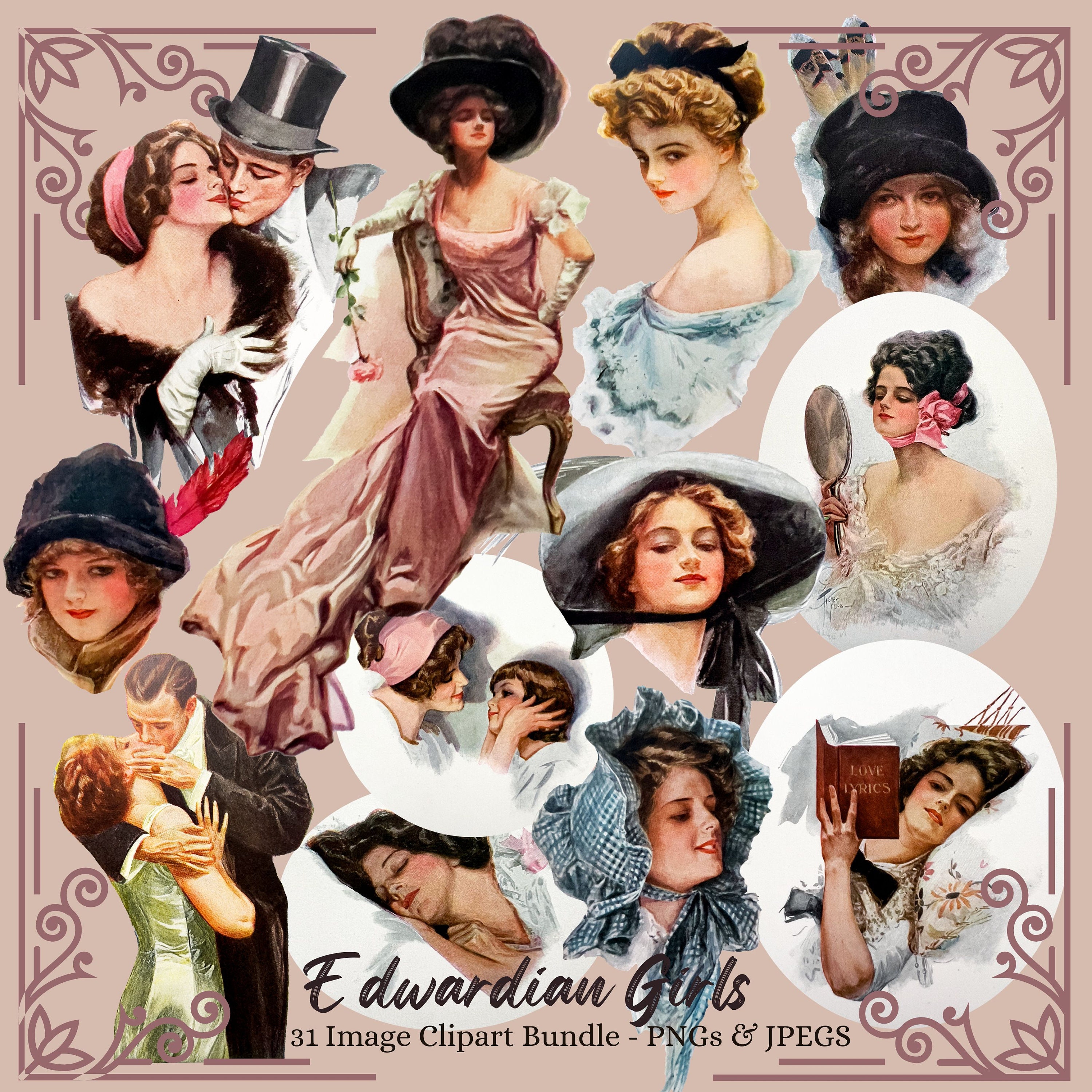 Edwardian Girls Clipart Bundle Harrison Fisher Vintage Women Digital ...