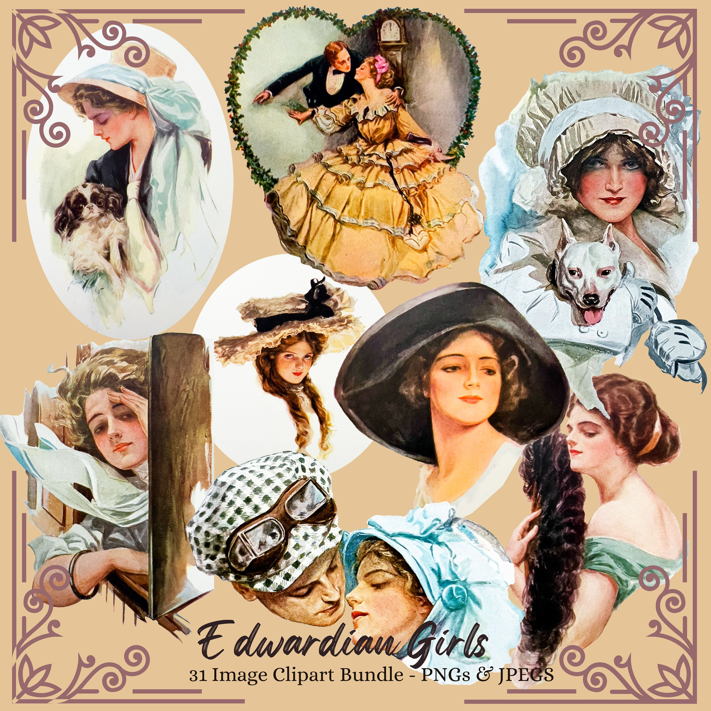 Edwardian Girls Clipart Bundle Harrison Fisher Vintage Women Digital ...