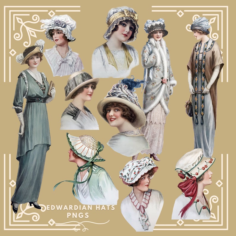 Vintage Hats Clip Art Bundle Edwardian Ladies' Hats Clipart Bundle ...