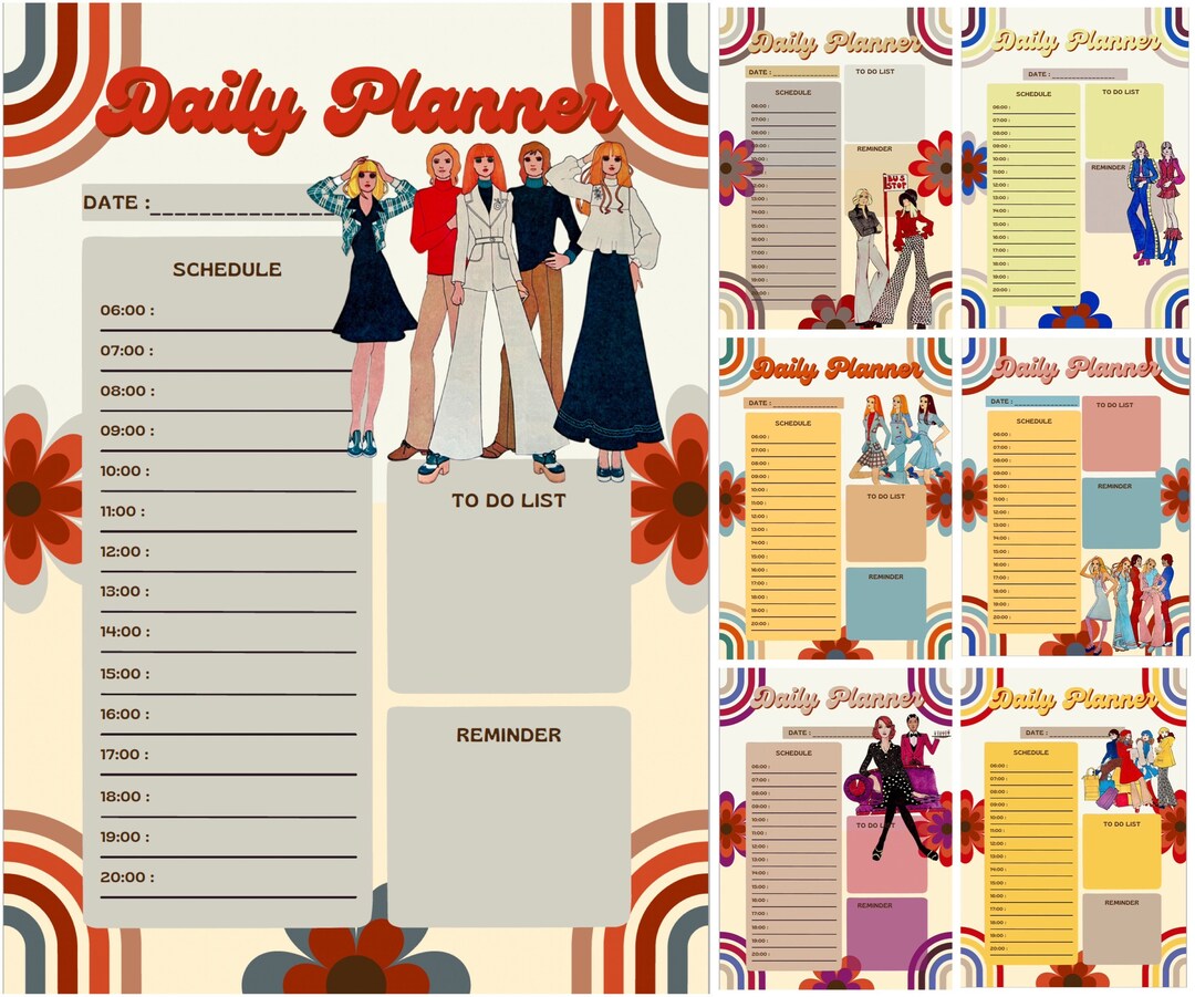 Retro Weekly Planner 1970s Daily Planner 70s Digital Download - Etsy