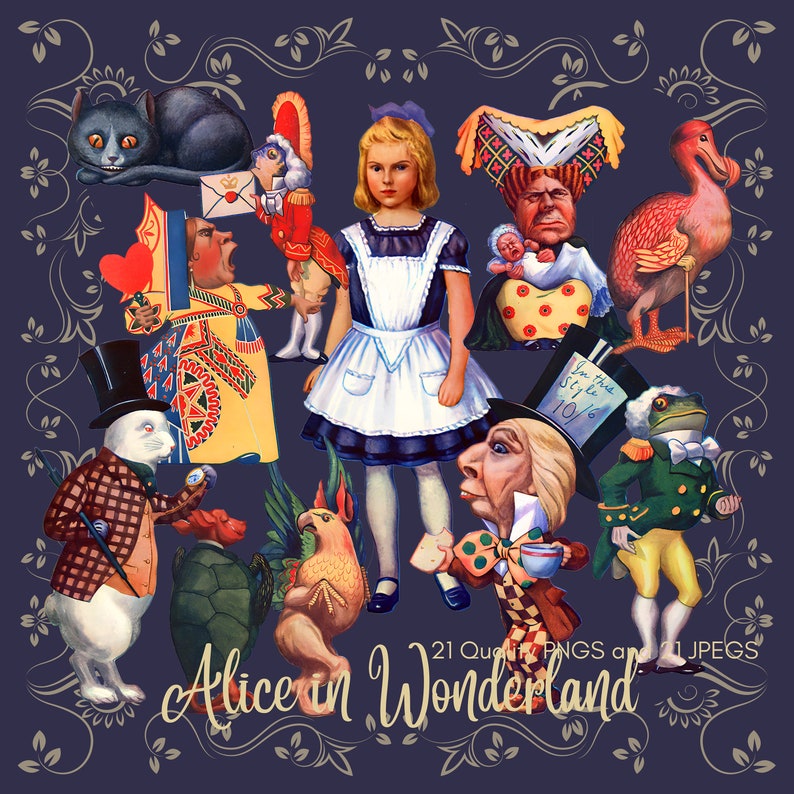 Alice in Wonderland Clipart Bundle Vintage Alice in Wonderland Clipart ...