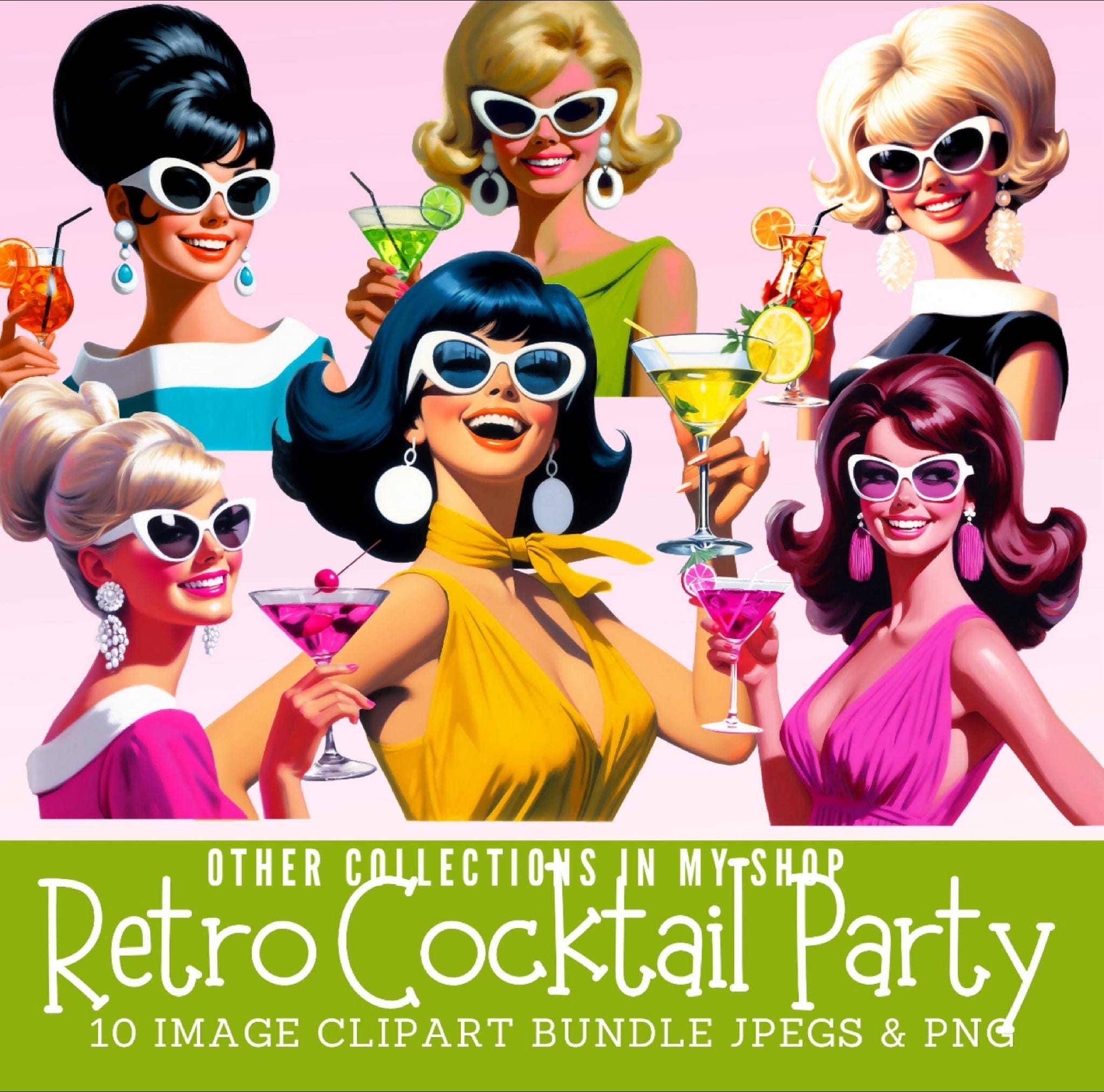 1960s Girl Clipart: Retro Woman Silhouette Bundle (digital Images) - Etsy