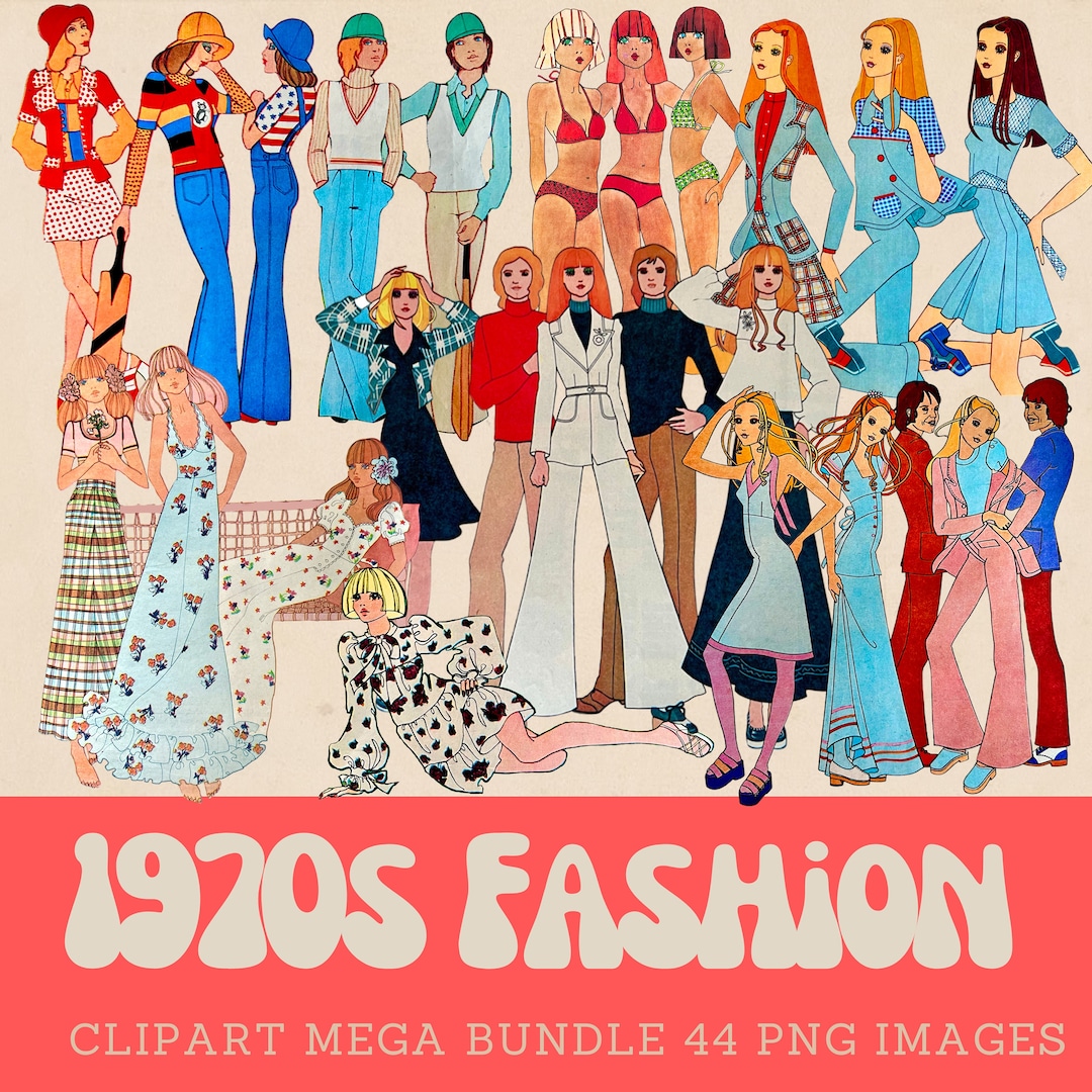 1970s Fashion Clipart Bundle Groovy 70s Clipart Mega Bundle 70s Fashion ...