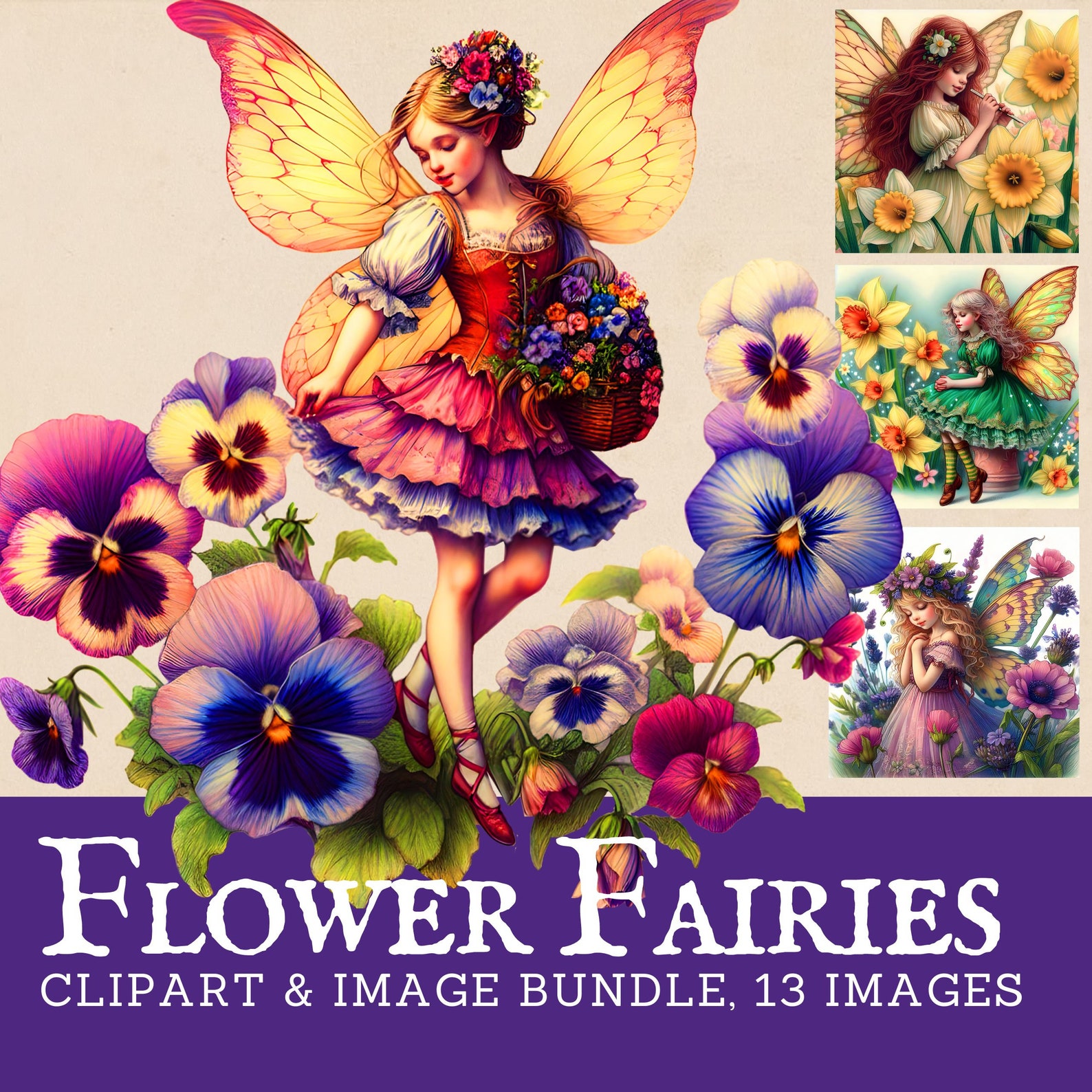 Flower Fairies Clipart Bundle Flower Fairies Digital Download Flower