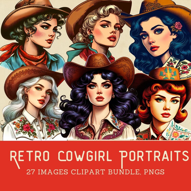 Retro Cowgirl Clip Art Bundle Cowgirl Vintage Cowgirls Country Western ...