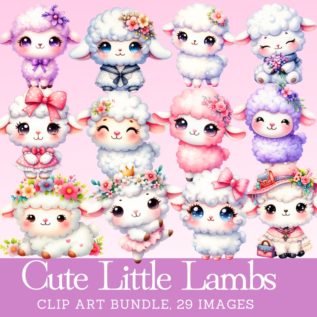 Cute Lambs Clip Art Bundle Little Lamb Digital Download Kawaii Lamb PNG ...