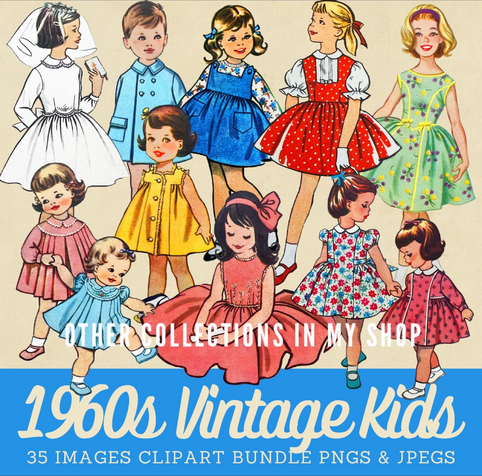 1960s Fashion Clipart Bundle: Midcentury Go-go Girls (digital Download ...