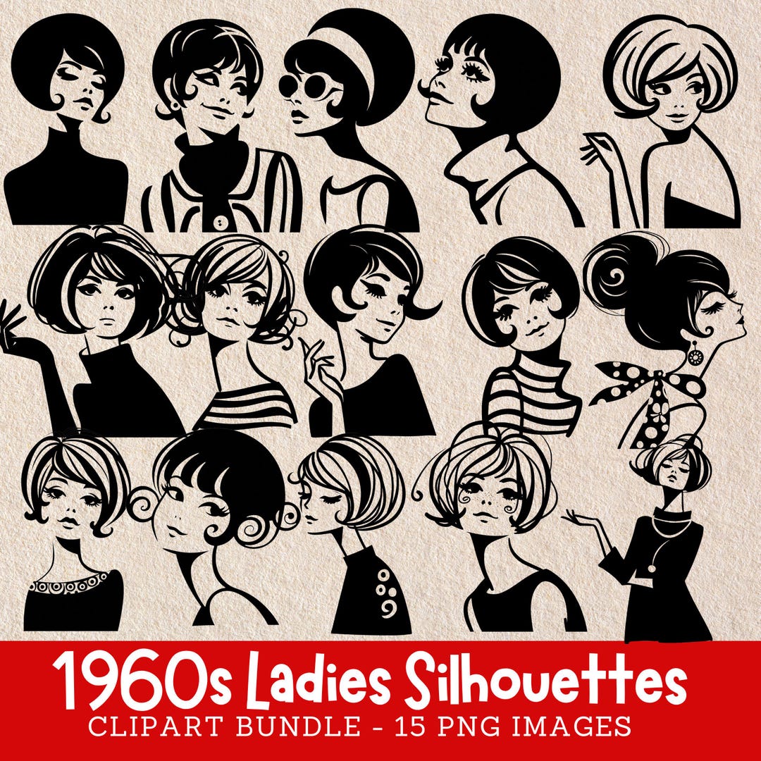 1960s Girl Clipart: Retro Woman Silhouette Bundle (digital Images) - Etsy