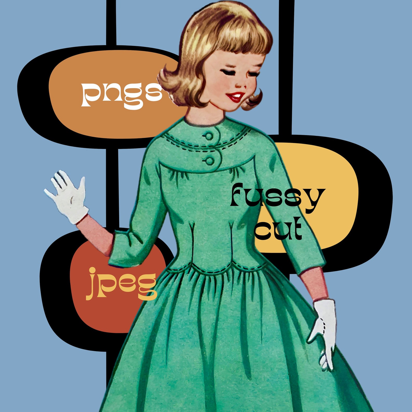 1950s Girls Fashion Clipart Bundle Midcentury PNGS - Etsy