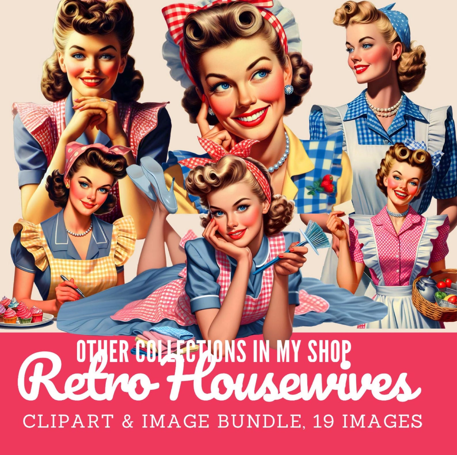 1950s Clipart Bundle Midcentury Fashion Retro Dress Png 1950s Women ...