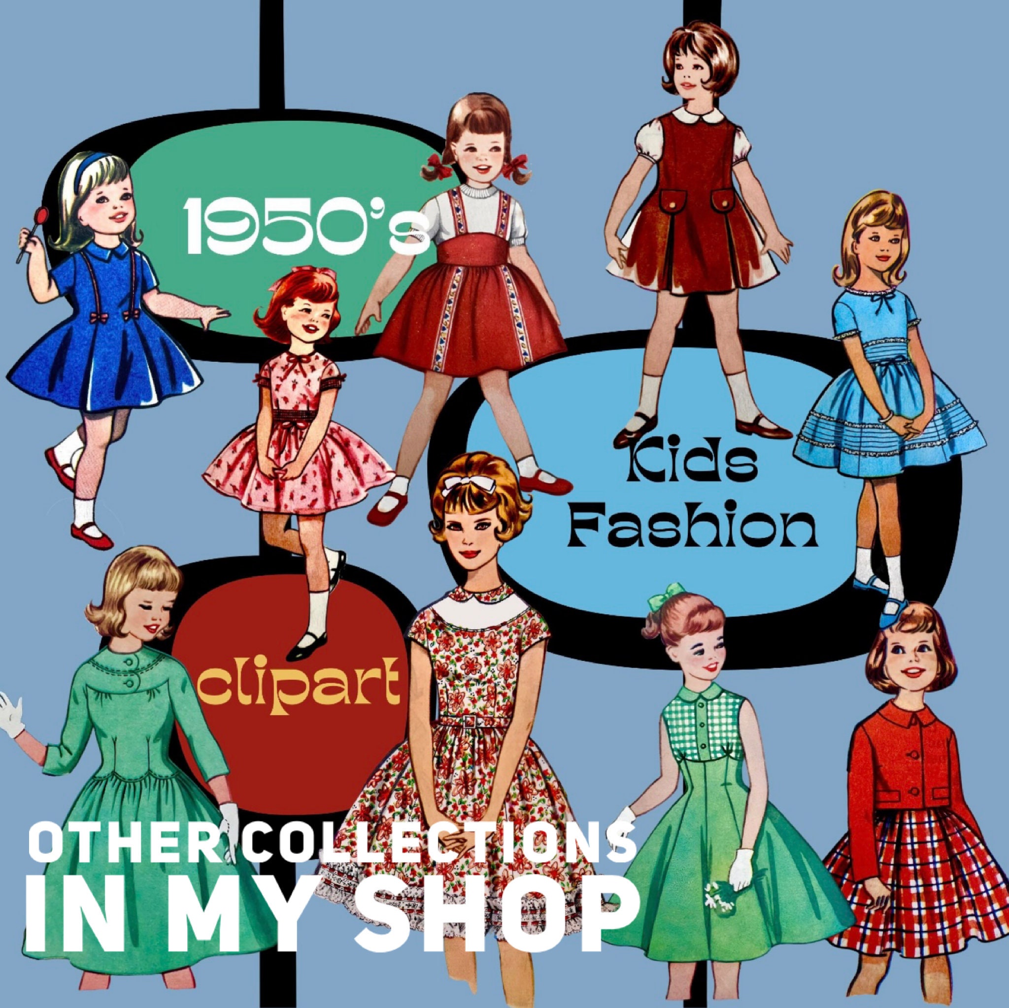 1950s Kids Clipart Bundle Vintage Baby Clipart Children and Babies ...