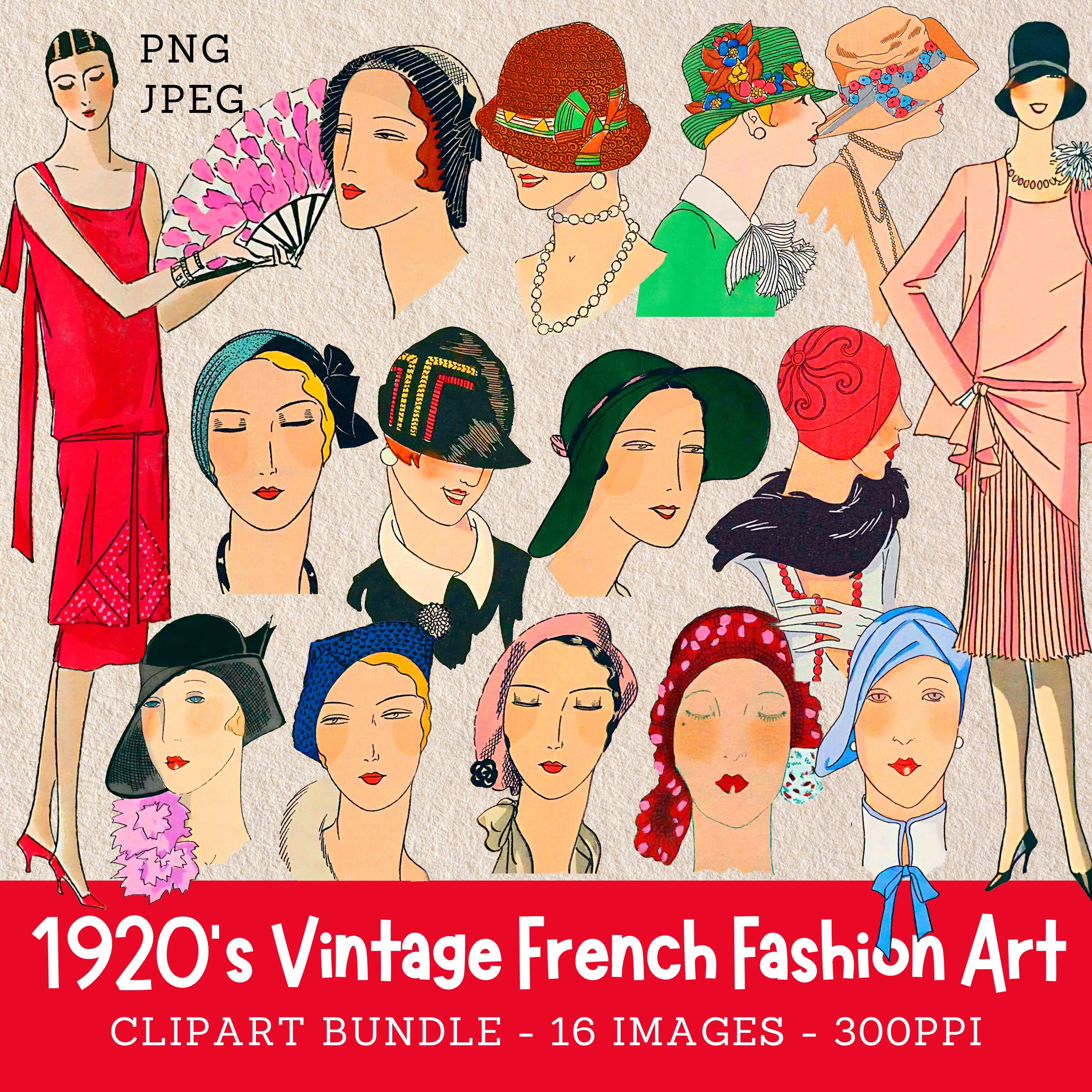 1920s Fashion Illustrations Clipart Bundle for Junk Journals ...