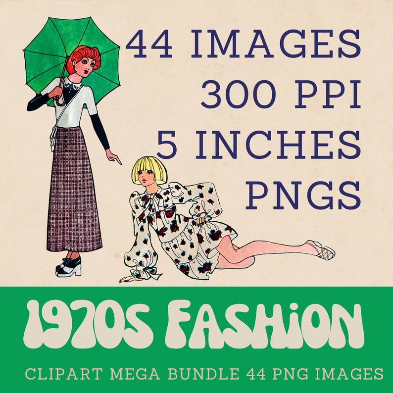 1970s Fashion Clipart Bundle Groovy 70s Teens 70s Vintage Clipart Mega ...