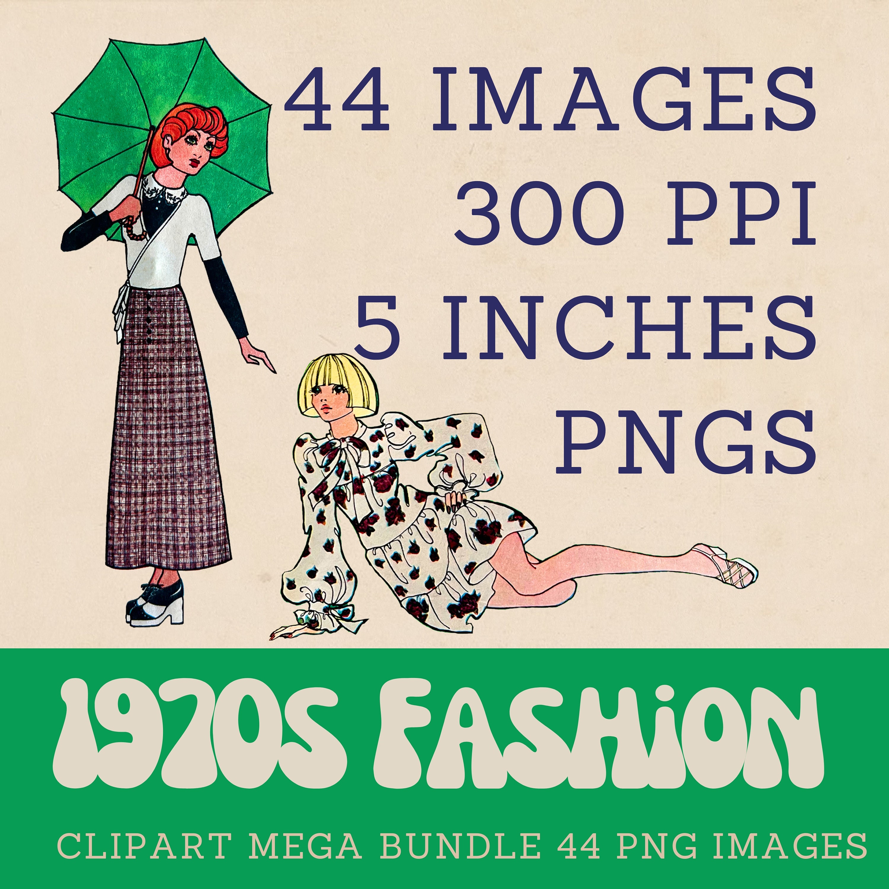 1970s Fashion Clipart Bundle Groovy 70s Teens 70s Vintage Clipart Mega ...