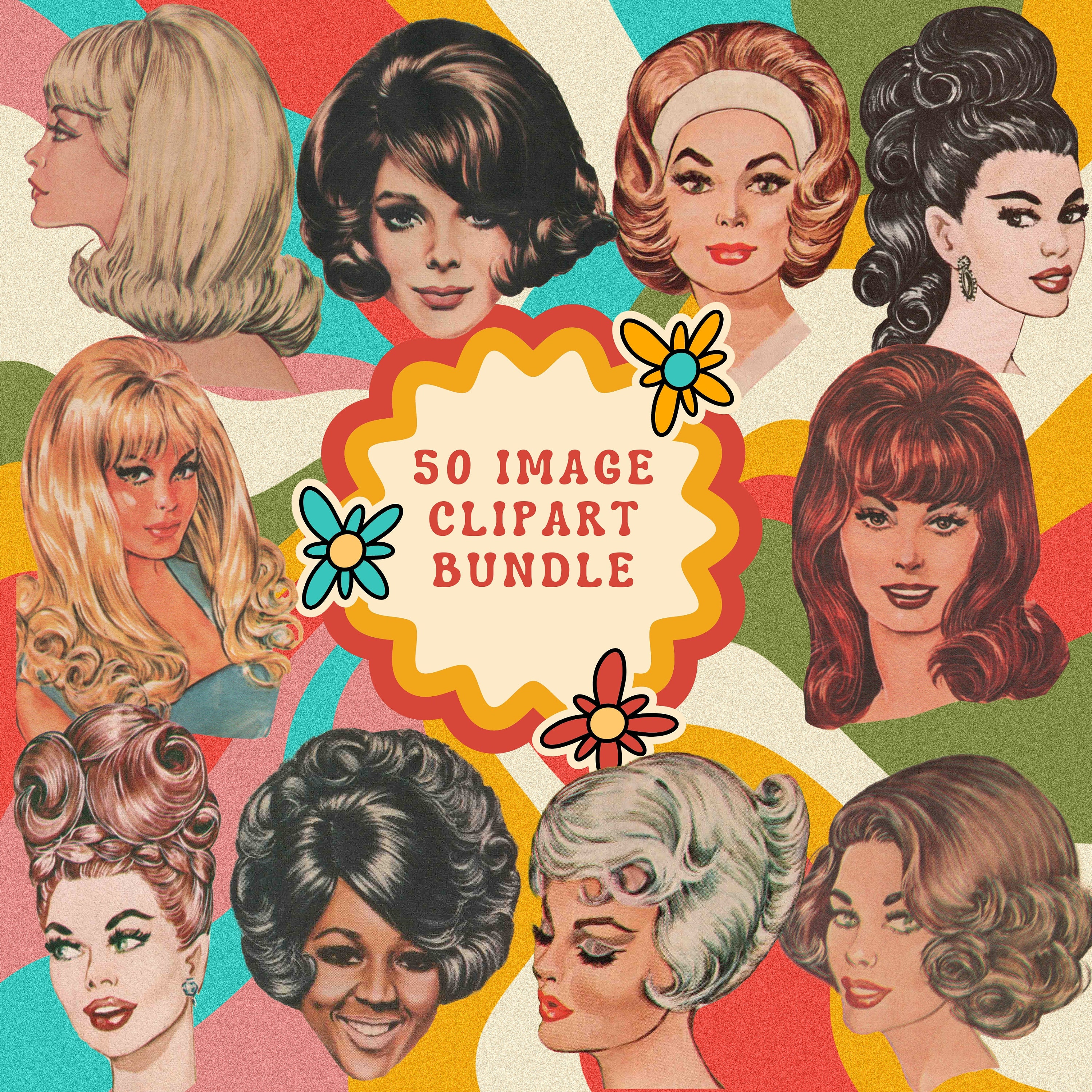 Retro Hairstyle Clipart Bundle Digital Download 1960s Hair Png - Etsy