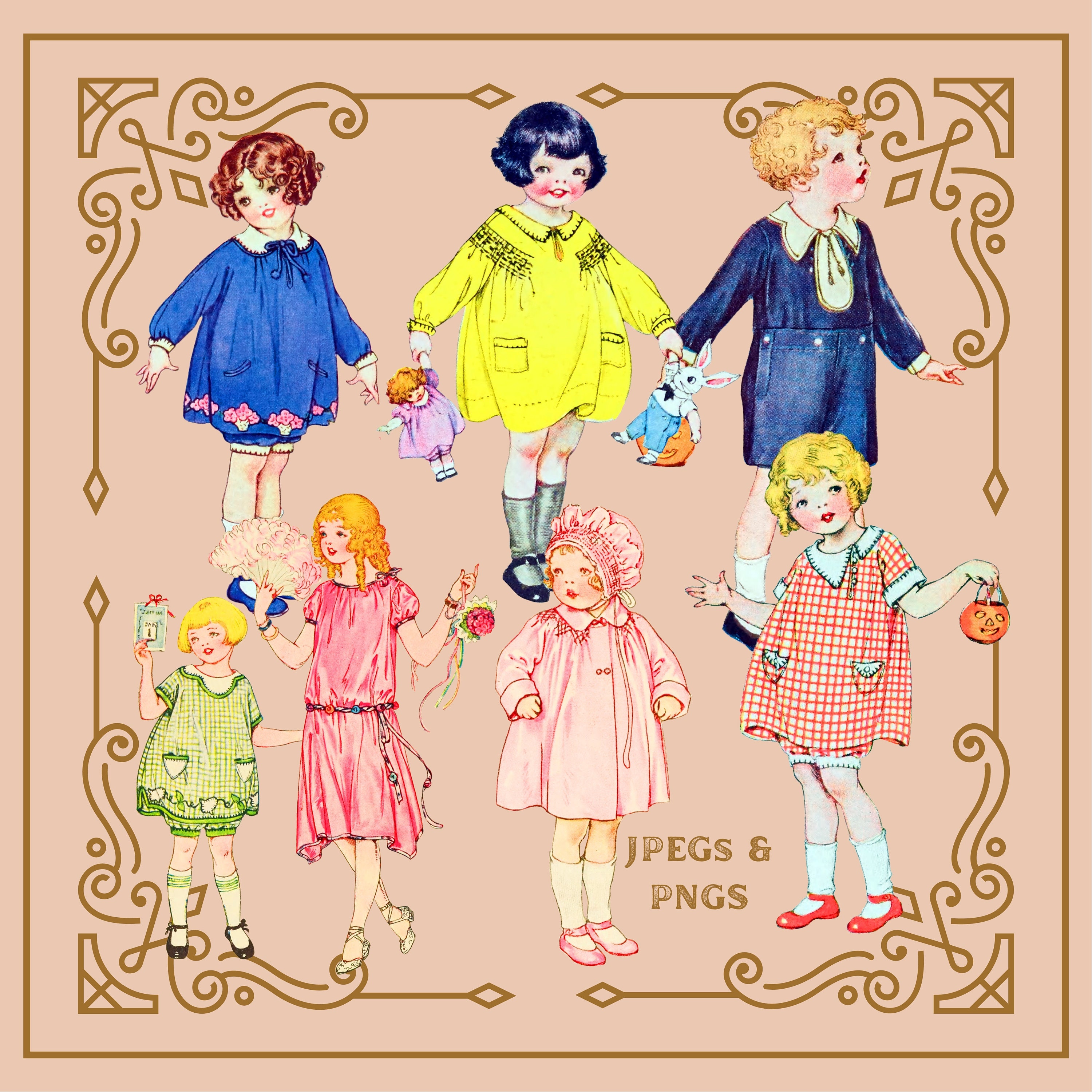 1920s Children Fashion Clipart Kids Vintage Kids Clipart - Etsy