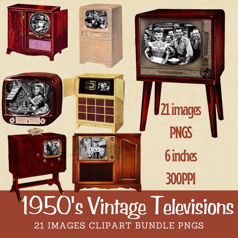 Vintage Television Clipart Bundle 1950s TV Digital Images Retro ...
