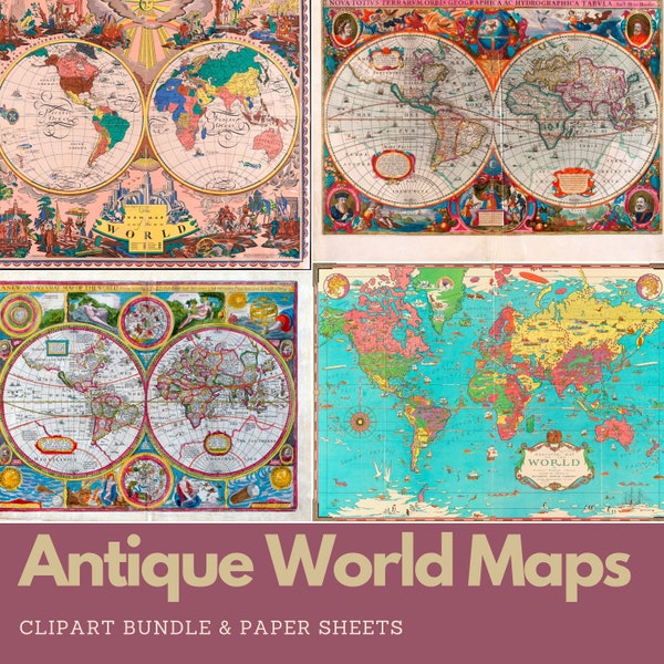 Antique World Maps Digital Paper Vintage World Maps Bundle Vintage - Etsy