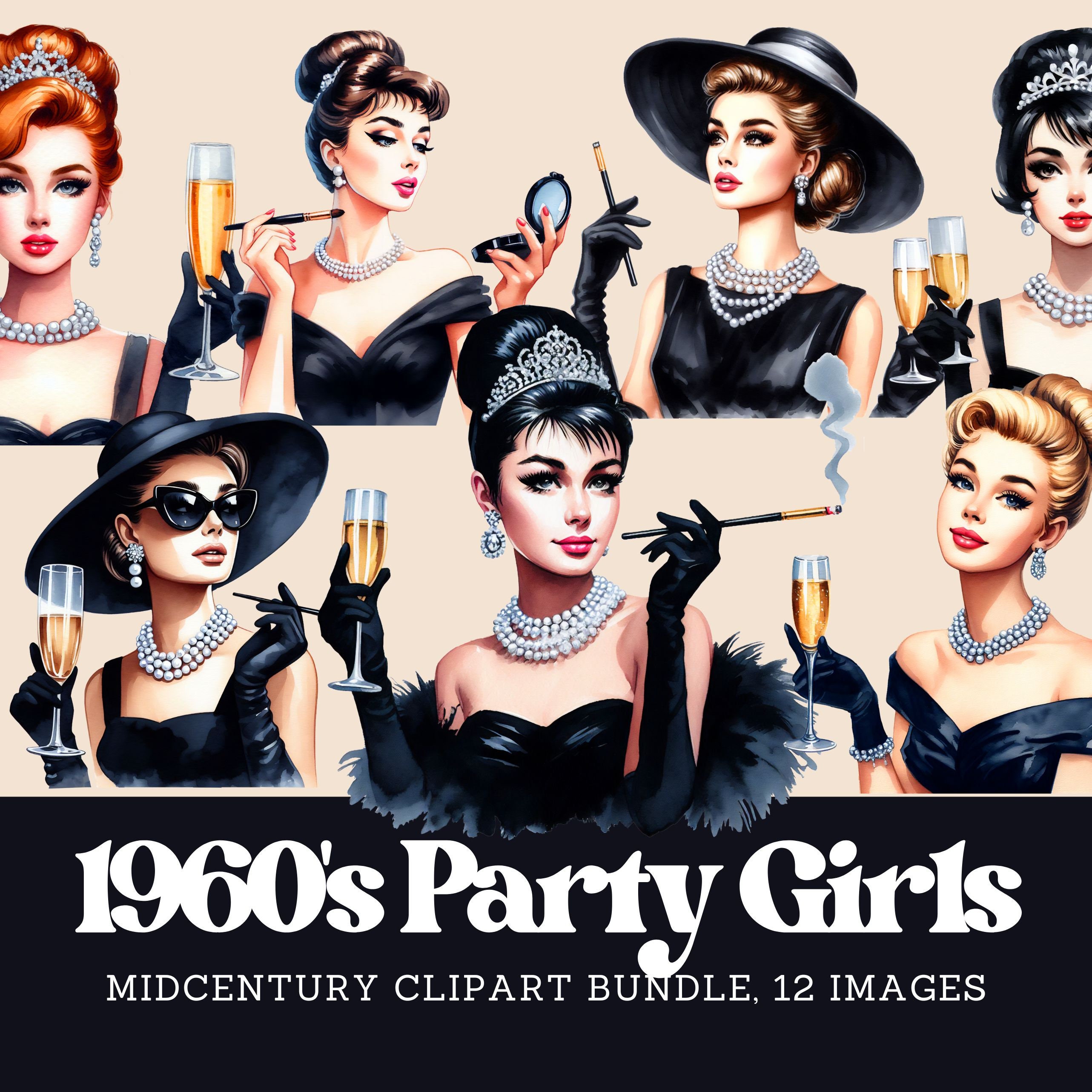 1960s Party Girls Clip Art Bundle Inspired by Holly Golightly, Audrey ...