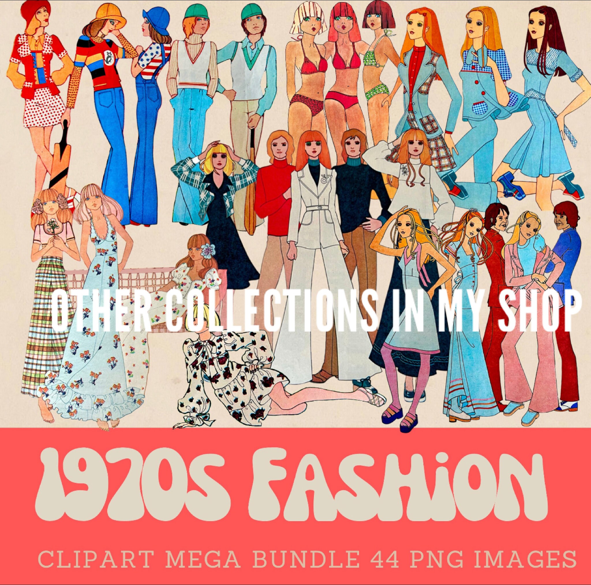 1970s Fashion Clipart Bundle 70s Scrapbook Ephemera Vintage Teens ...