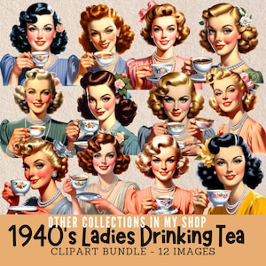 1970s Glamorous Ladies Thinking Clipart Bundle 1970s Women Fussy Cuts ...